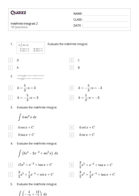 50 Integrals Worksheets For 10th Grade On Quizizz Free And Printable