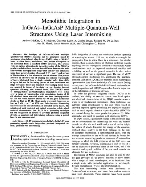 Pdf Monolithic Integration In Ingaas Ingaasp Multiple Quantum Well Structures Using Laser