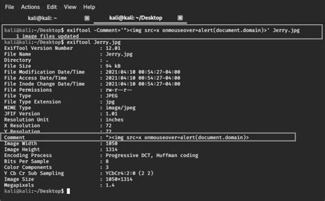 Malicious Code Insertion In Comment Tag Using Exiftool Download Scientific Diagram