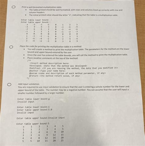 solved print a well formatted multiplication table the
