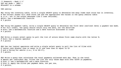 Answered Homework Week 4 Set Sqlmode Ansi C