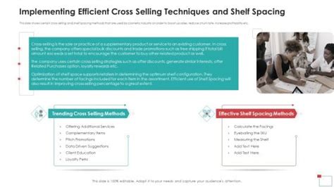 implementing efficient cross selling techniques and shelf spacing powerpoint templates slides