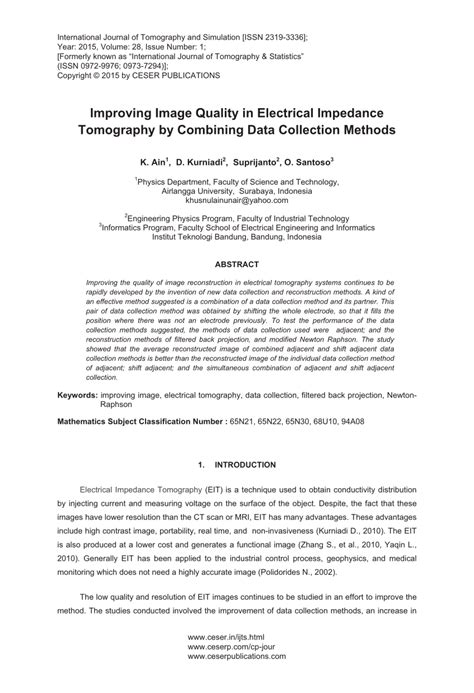 Pdf Improving Image Quality In Electrical Impedance Tomography By Combining Data Collection