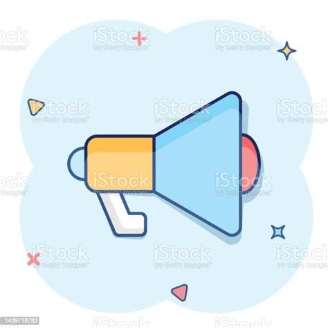 만화 스타일의 메가 폰 스피커 아이콘 흰색 고립 된 배경에 불혼 만화 기호 벡터 그림입니다 비명 발표 스플래시 효과 비즈니스