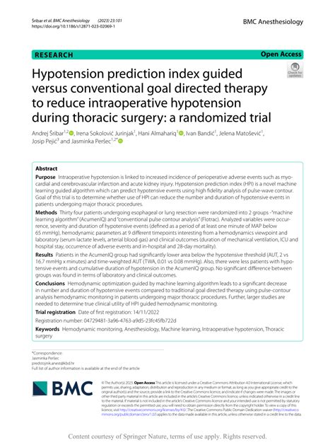 Pdf Hypotension Prediction Index Guided Versus Conventional Goal Directed Therapy To Reduce