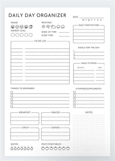 Daily Day Organizer Daily Schedule Daily Organizer Day To Day Planner