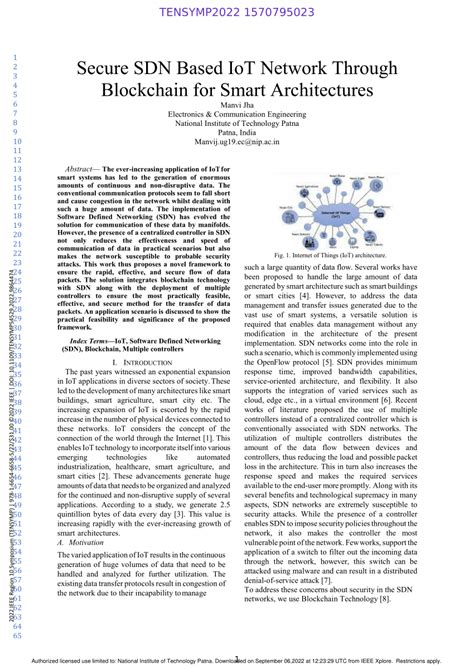 Pdf Secure Sdn Based Iot Network Through Blockchain For Smart