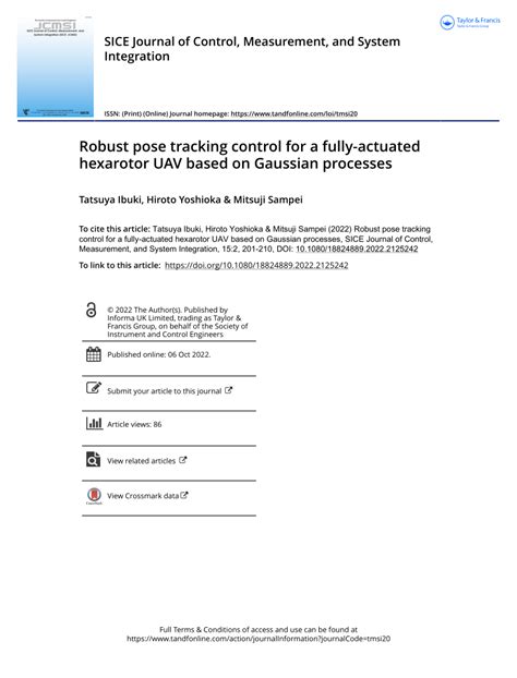 Pdf Robust Pose Tracking Control For A Fully Actuated Hexarotor Uav Based On Gaussian Processes