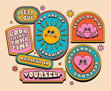 손으로 그린 복고풍 스티커 컬렉션 무료 벡터