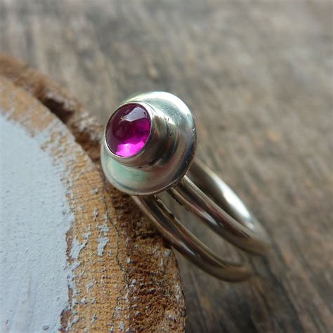 Silver And Ruby Adjustable Pebble Ring In The Silverroom