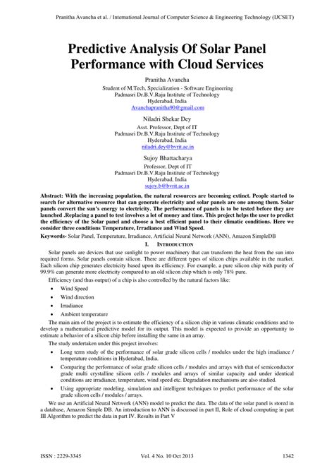Pdf Predictive Analysis Of Solar Panel Performance With Cloud Services