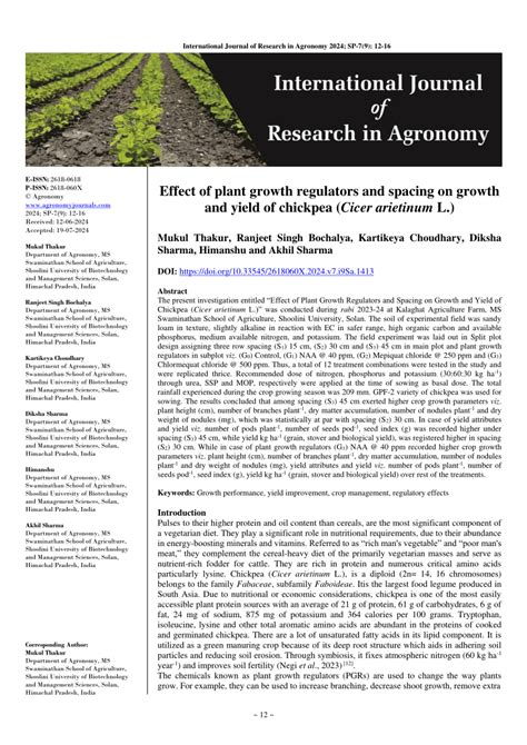 Pdf Effect Of Plant Growth Regulators And Spacing On Growth And Yield Of Chickpea Cicer