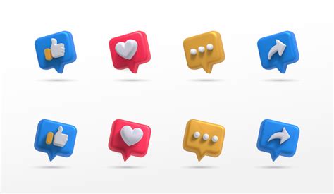 Social Media Icon Set Thumbs Comment Share And Love 3d Style 13421388 Vector Art At Vecteezy