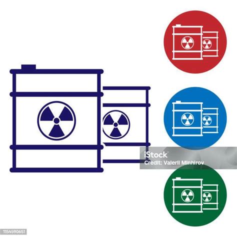 흰색 배경에 고립 된 배럴 라인 아이콘 블루 방사성 폐기물 독성 통을 거부 합니다 방사성 쓰레기 배출 환경 오염 원 버튼의 색상 아이콘을 설정 합니다 벡터 일러스트 0명에
