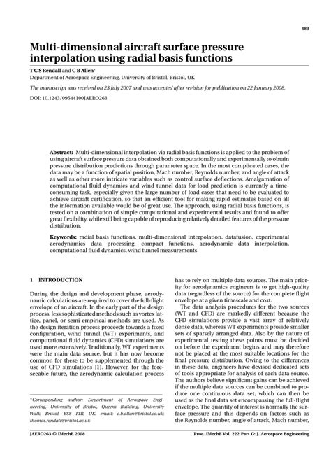 pdf multidimensional aircraft data interpolation using radial basis
