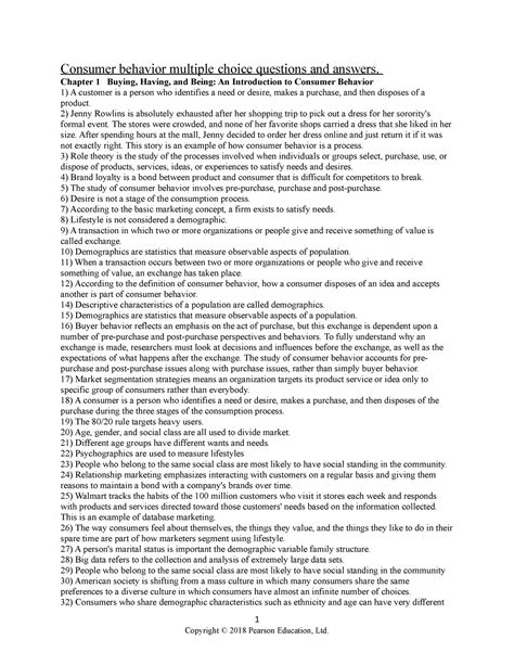 consumer behavior multiple choice questions and answers chapter 1 buying having and being