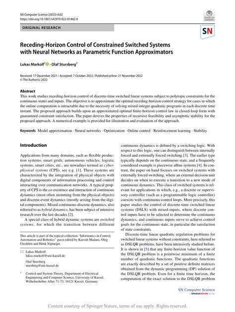 Pdf Receding Horizon Control Of Constrained Switched Systems With Neural Networks As
