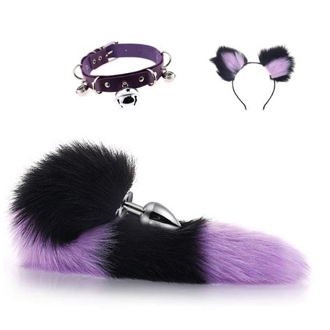 Black And Purple Pcs Sm Sex Toy Set Fox Anal Tail Set With Ears