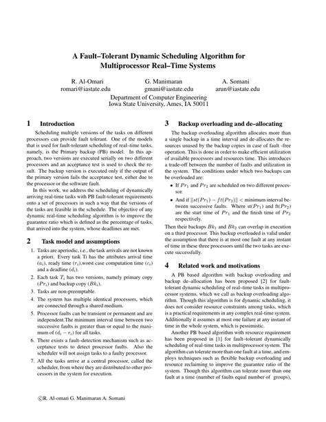 Pdf A Fault Tolerant Dynamic Scheduling Algorithm For Multiprocessor Real Time Systems