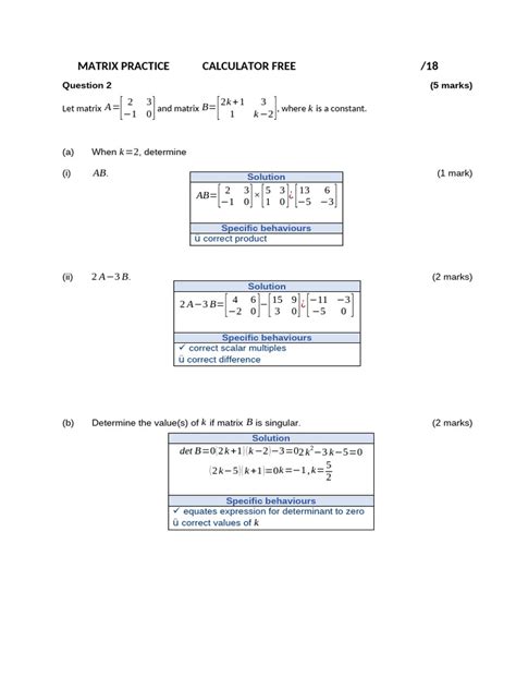 Matrices Practice Test Solutions Pdf Matrix Mathematics Determinant