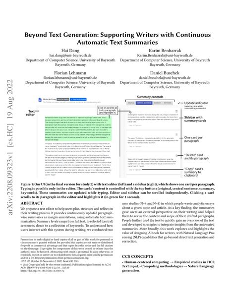 Beyond Text Generation Supporting Writers With Continuous Automatic Text Summaries Deepai