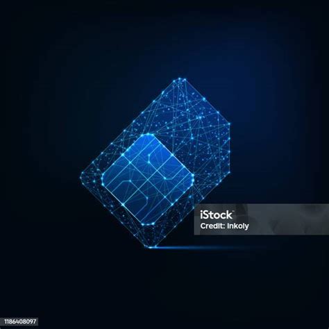 진한 파란색 배경에 선 밝은 입자로 만든 미래 빛나는 낮은 다각형 Sim 카드 Sim 카드에 대한 스톡 벡터 아트 및 기타 이미지 Sim 카드 휴대전화 연결 Istock