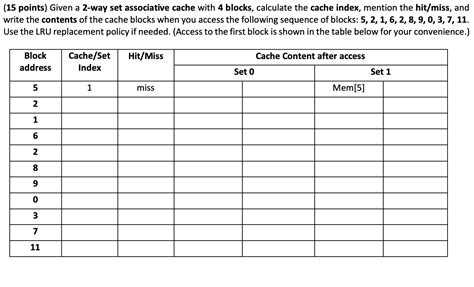 Solved Points Given A Way Set Associative Cache With Chegg Com