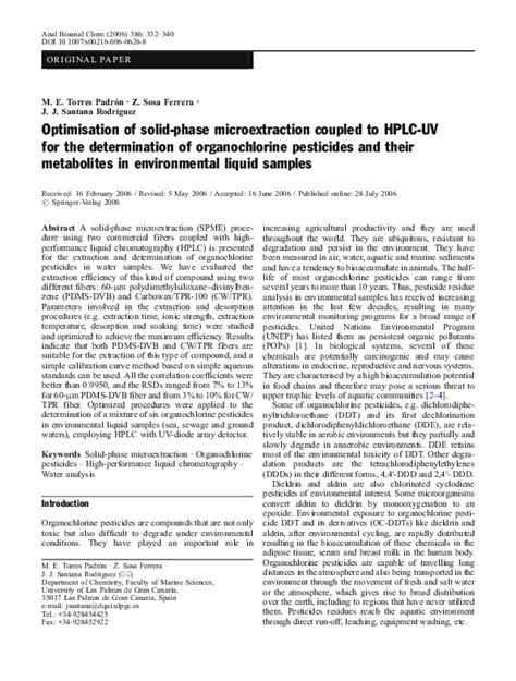 Pdf Optimisation Of Solid Phase Microextraction Coupled To Hplc Uv