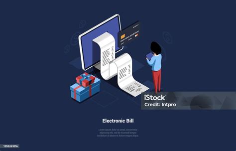 만화 3d Syle의 개념적 디자인 벡터 일러스트레이션 등소 구성 전자 청구서 온라인 결제 시스템 인터넷 상거래 서비스 캐릭터