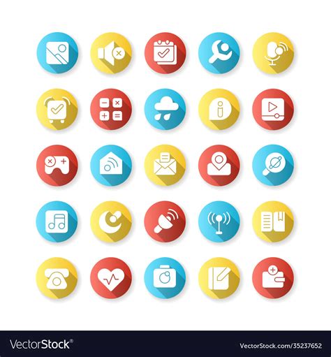 Interface Flat Design Long Shadow Glyph Icons Set Vector Image