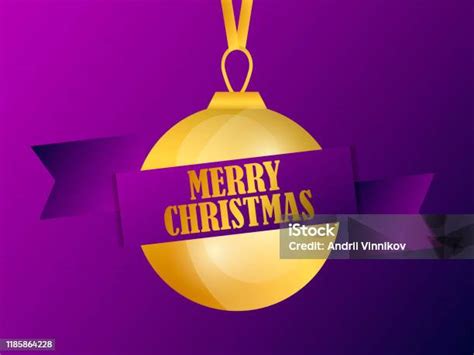 메리 크리스마스 인사말 카드 디자인입니다 보라색 그라데이션 배경에 황금 색의 크리스마스 공입니다 벡터 일러스트레이션 12월에 대한 스톡 벡터 아트 및 기타 이미지 Istock