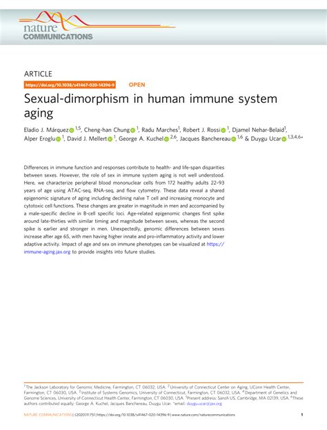 Pdf Sexual Dimorphism In Human Immune System Aging