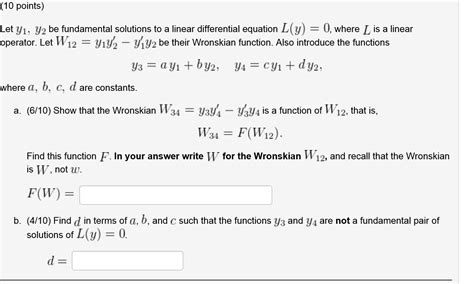 Solved Let Y Y Be Fundamental Solutions To A Linear Chegg Com