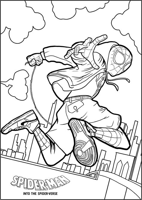 Spider Man Miles Morales In Brooklyn Spider Man Into The Spider Verse Coloring Pages