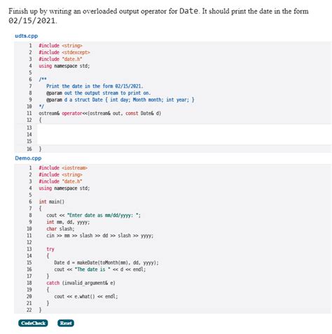 Solved Finish Up By Writing An Overloaded Output Operator