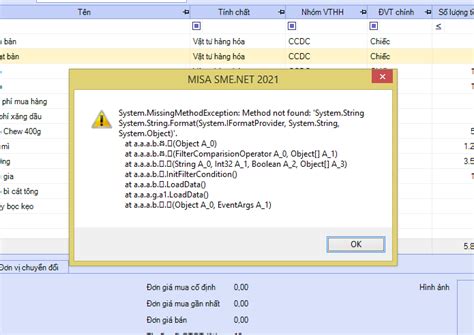 Lỗi System missing method exception Forum cộng đồng MISA
