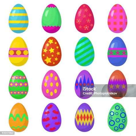 행복 한 부활절 귀여운 다채로운 계란 벡터 만화 설정 합니다 부활절 흰색 배경에 고립의 전통적인 상징입니다 벡터 일러스트 레이