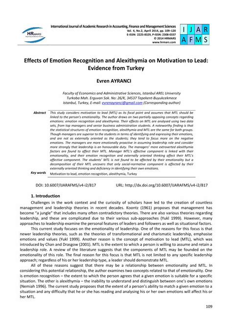 Pdf Effects Of Emotion Recognition And Alexithymia On Hrmars Papers Article 11