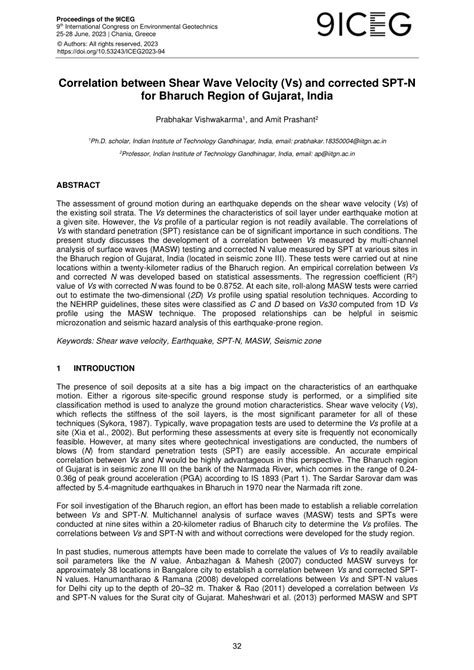 Pdf Correlation Between Shear Wave Velocity Vs And Corrected Spt N
