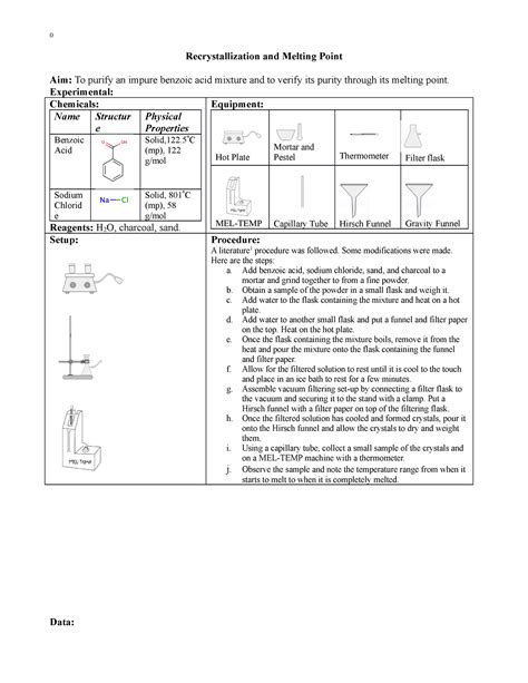 Recrystallization And Melting Point Lab Report 0 Recrystallization And Melting Point Aim To