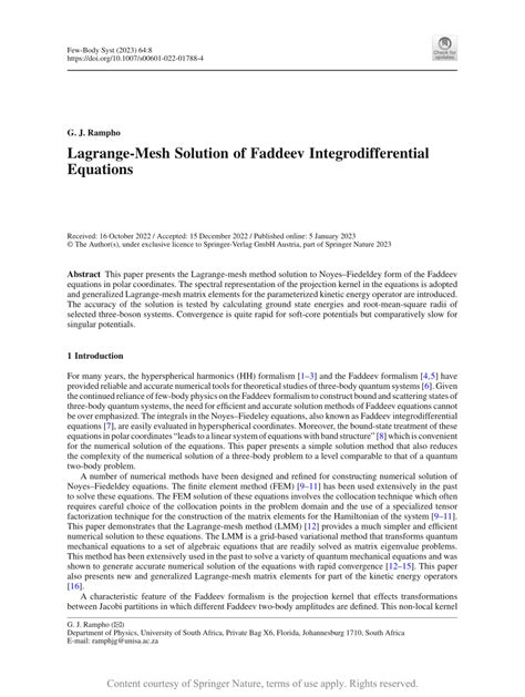 Lagrange Mesh Solution Of Faddeev Integrodifferential Equations Request Pdf