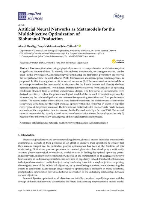 Pdf Multi Objective Optimization Of Biobutanol Production Using Surrogate Models