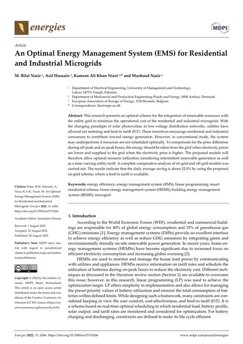 Pdf An Optimal Energy Management System Ems For Residential And Industrial Microgrids