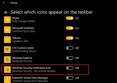 How To Hide Or Show Windows Security Icon On Taskbar Via Settings