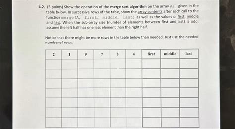 Solved 4 2 5 Points Show The Operation Of The Merge Sort Chegg
