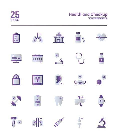 Health And Checkup Gradient Icon Set Medical Clinic Hospital Healthcare And Medical Vector