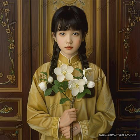 Ai创作图民国少女插画 新中式女孩 手绘民国女孩 持花的少女 清代女子清宫插画 清朝美女插画 清朝美人插画 写实人物插画 古典美女民国女子 清宫美女插画 宫廷系列人物插画 民国少女 民国女学生