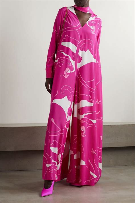 Valentino Garavani 타이 디테일 프린트 크레이프 드 신 점프수트 최대 70 세일 The Outnet