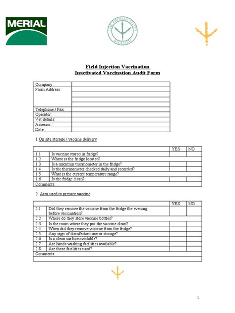 Field Vaccination Injection Audit Checklist Pdf Vaccines Refrigerator
