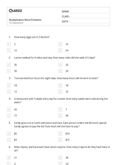 50 Multiplication Word Problems Worksheets For 2nd Grade On Quizizz Free And Printable